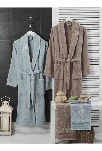 Casnack Mint Kahve Havlulu Bornoz Seti 4'lü Casnack Mint Kahve Havlulu Bornoz Seti 4'lü