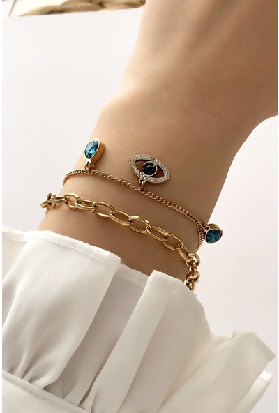 ÇLK Accessories Çelik 2 Li Göz Figür Mavi Taşlı Çelik Bileklik TRBILEK7545 B35003 ÇLK Accessories Çelik 2 Li Göz Figür Mavi Taşlı Çelik Bileklik TRBILEK7545 B35003