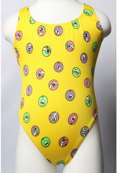 Sude Ayl Kız Çocuk Sarı Rakam Desenli Askılı Empirme Mayo 73-D1