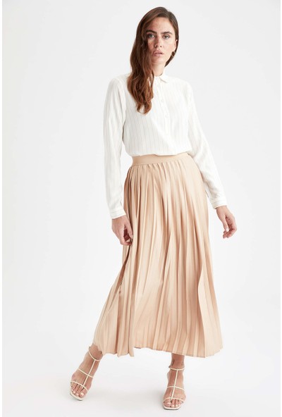 DeFacto Regular Fit Piliseli Beli Lastikli Dokuma Maxi Etek V6750AZ21HS DeFacto Regular Fit Piliseli Beli Lastikli Dokuma Maxi Etek V6750AZ21HS