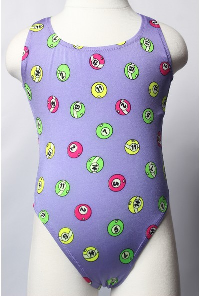 Sude Ayl Kız Çocuk Lila Rakam Desenli Askılı Empirme Mayo 73-D2