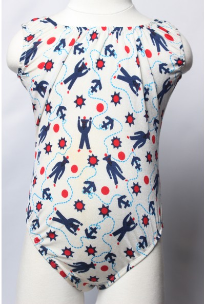 Sude Ayl Kız Çocuk Beyaz Desenli Askılı Empirme Mayo 73-D10