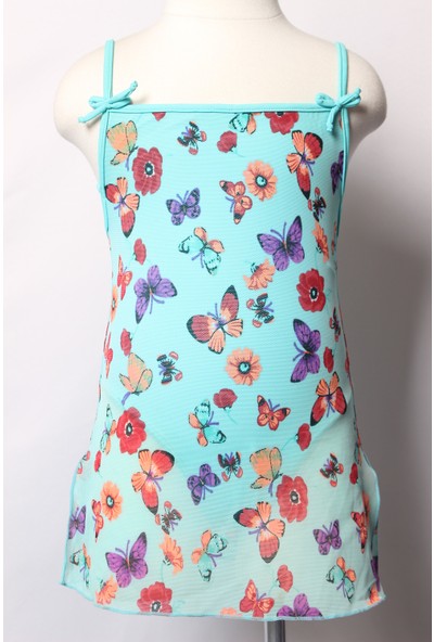 Sude Ayl Kız Çocuk Turkuaz Kelebek ve Çiçek Desenli Elbiseli Straplez Model Empirme Mayo 165-113 Sude Ayl Kız Çocuk Turkuaz Kelebek ve Çiçek Desenli Elbiseli Straplez Model Empirme Mayo 165-113