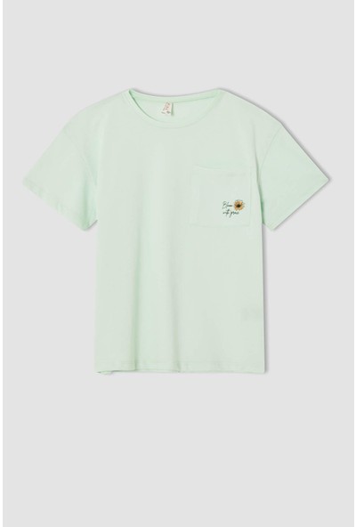 DeFacto Kız Çocuk Oversize Fit Papatya Baskılı Kısa Kollu Tişört V5408A621HS