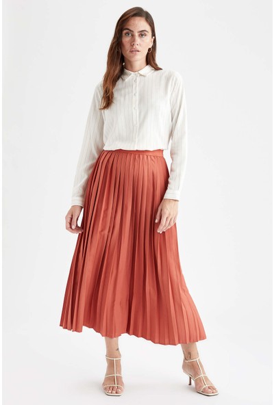 DeFacto Regular Fit Piliseli Beli Lastikli Dokuma Maxi Etek V6750AZ21HS DeFacto Regular Fit Piliseli Beli Lastikli Dokuma Maxi Etek V6750AZ21HS