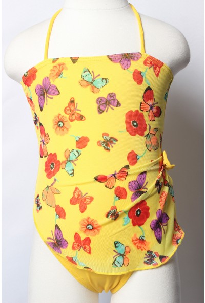 Sude Ayl Kız Çocuk K.sarı Kelebek ve Çiçek Desenli Straplez Model Empirme Mayo 164-112