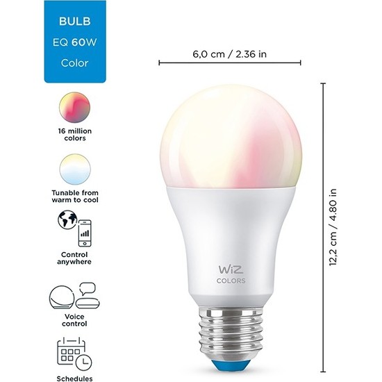 Wiz-Wi-Fi Renkli Ambiyans Akıllı Ampul - 60W - A60 - E27 Fiyatı