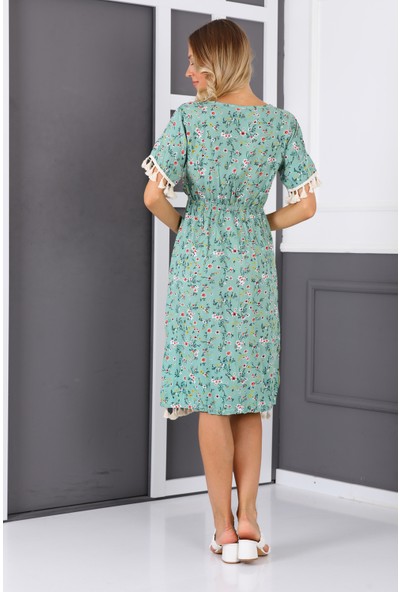 Nisanca Çiçek Desenli Retro Yazlık Kısa Kollu Kadın Elbise Nisanca Çiçek Desenli Retro Yazlık Kısa Kollu Kadın Elbise