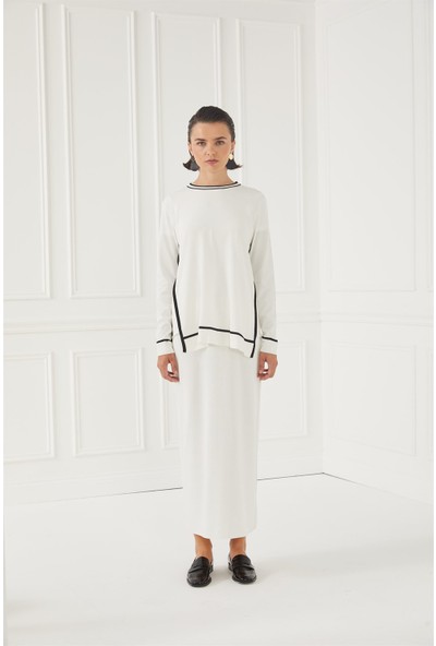 Niqozza Tina Triko Etek - Ekru