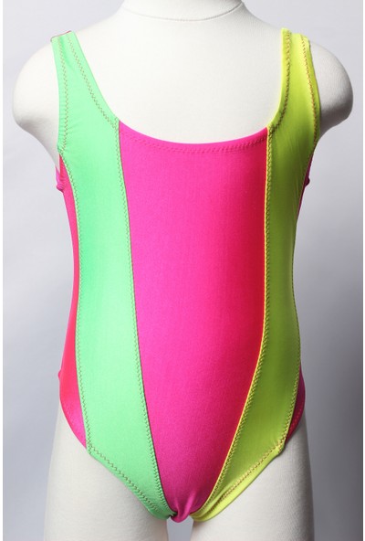 Sude Ayl Kız Çocuk Fuşya Renk Bloklu Askılı Düz Mayo 035