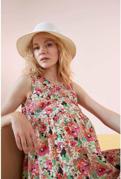 DeFacto Regular Fit Çiçiek Desenli Hamile Elbise R5551Az21Sm