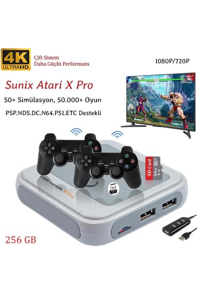 Sunix HD 4K Android TV Box & Oyun Konsolu Emülatör 50.000 + Oyun 256GB