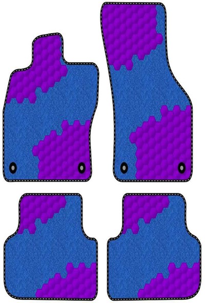 Tegin Volkswagen Caddy 2004 ve Sonrası Uyumlu Mavi Halı Mor Desen Siyah Kenar Plus Paspas