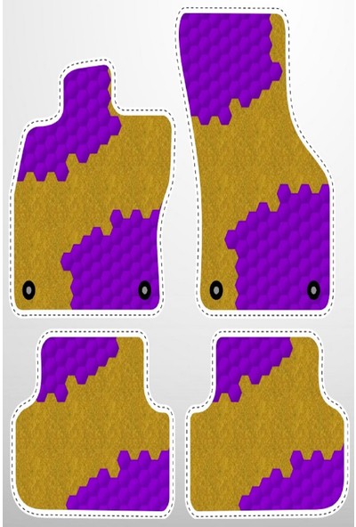 Aston Martin Vanquish 2001-2007 Uyumlu Sarı Desen Mor Desen Beyaz Kenar Plus Paspas