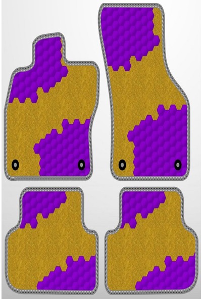 Tegin Chevrolet Aveo 2005-2011 Uyumlu Sarı Desen Mor Desen Gri Kenar Plus Paspas