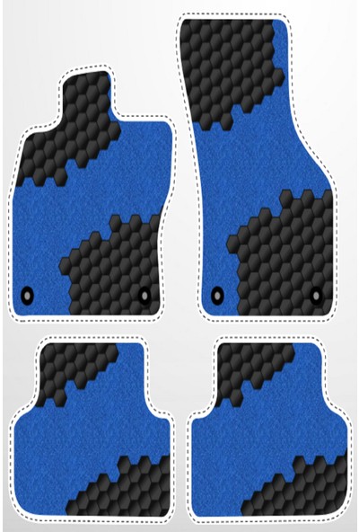 Tegin Volkswagen Golf 7 Uyumlu Mavi Halı Siyah Desen Beyaz Kenar Plus Paspas