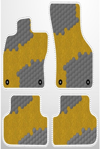 Ssangyong Korando C300 2019 ve Sonrası Uyumlu Sarı Halı Gri Desen Beyaz Kenar Plus Paspas