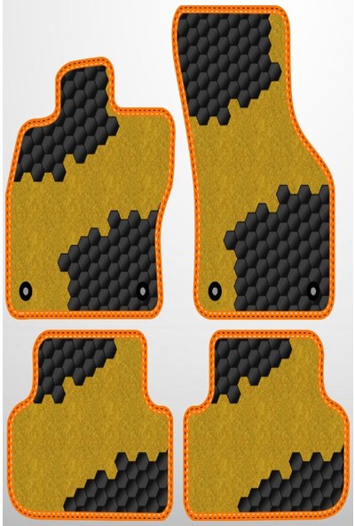 Audi E-Tron 2019 ve Sonrası Uyumlu Sarı Halı Siyah Desen Turuncu Kenar Plus Paspas Audi E-Tron 2019 ve Sonrası Uyumlu Sarı Halı Siyah Desen Turuncu Kenar Plus Paspas