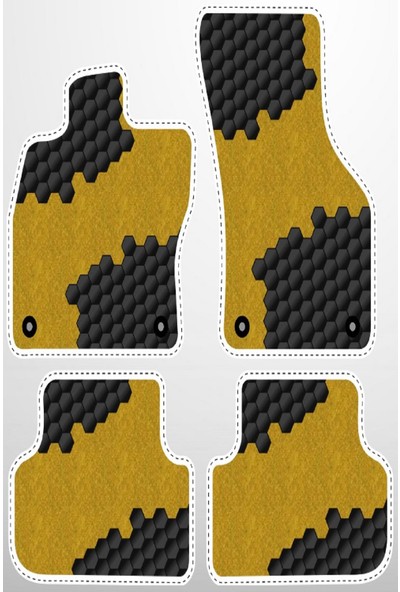 Tegin Fiat 500C 2007 ve Sonrası Uyumlu Sarı Halı Siyah Desen Beyaz Kenar Plus Paspas