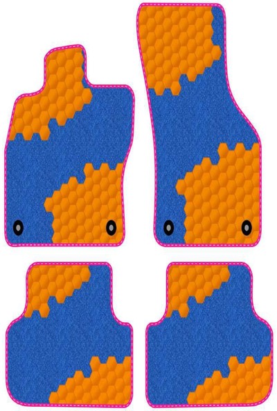 Citroen C4 2004-2010 Uyumlu Mavi Halı Turuncu Desen Pempe Kenar Plus Paspas