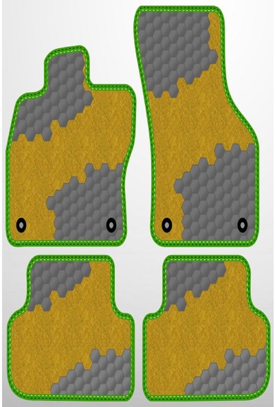 Tegin Seat Altea 2004 ve Sonrası Uyumlu Sarı Halı Gri Desen Yeşil Kenar Plus Paspas