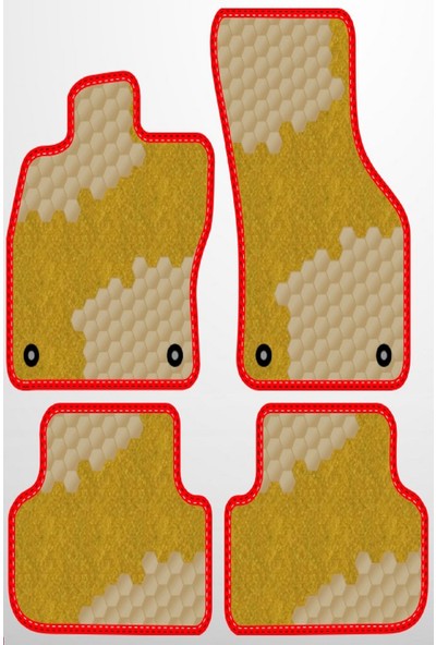 Tegin Ford Mustang 2005-2014 Uyumlu Sarı Halı Bej Desen Kırmızı Kenar Plus Paspas