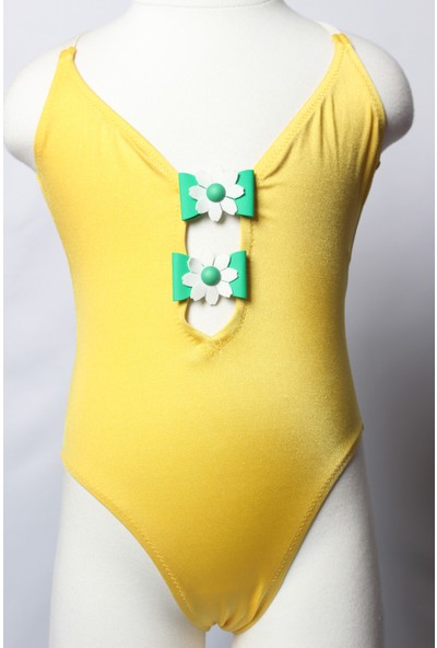 Sude Ayl Kız Çocuk Sarı Önde Papatya Süslü Askılı Düz Mayo 024