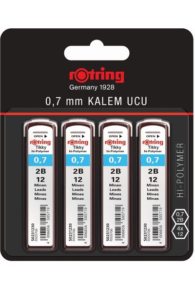 Rotring Hi-Polymer Kurşun Kalem Ucu (2B), 4'lü Paket, 0.7 mm