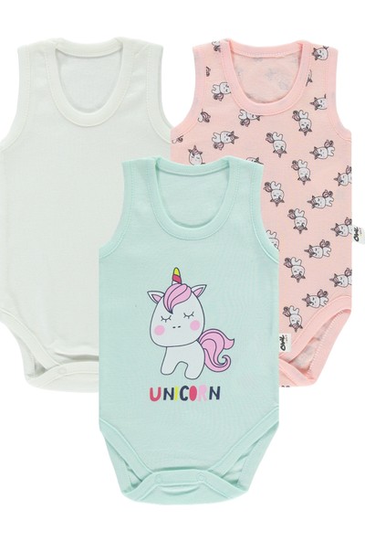 Civil Baby Kız Bebek 3'lü Çıtçıtlı Badi 1-18 Ay Ekru