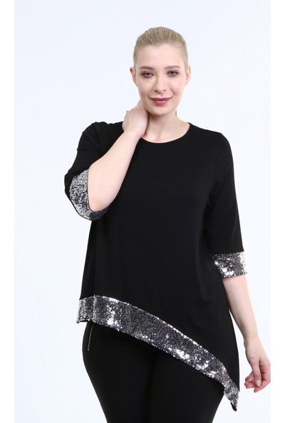 Myline Asimetrik Payetli Penye Bluz Myline Asimetrik Payetli Penye Bluz