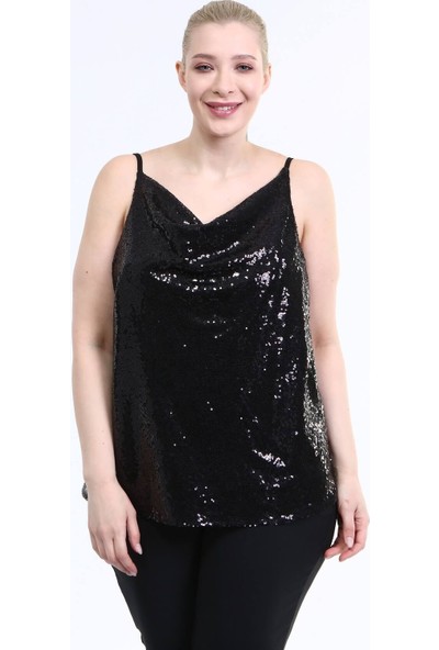 Myline Astarlı Degaje Yaka Payetli Bluz Myline Astarlı Degaje Yaka Payetli Bluz