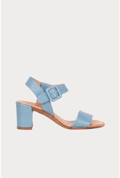 Bueno Mavi Deri Kadın Topuklu Sandalet