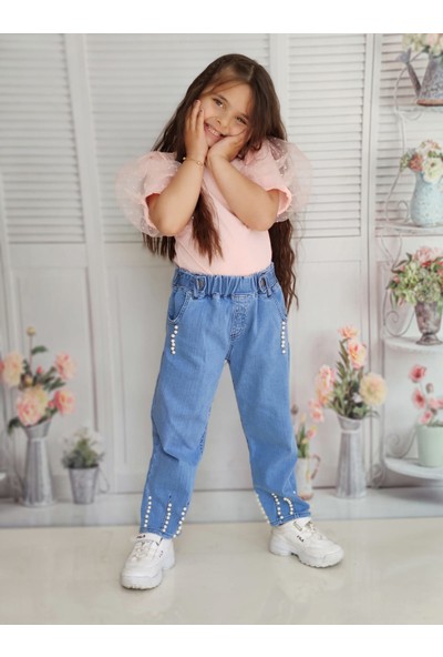 ButikHave Kız Çocuk Incili Kot, Pembe Tişört Kombini