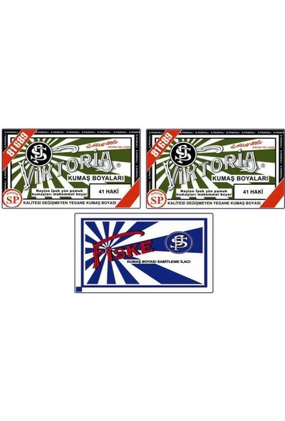 Viktoria 41 Kumaş Boyası Haki 2'li + Fiske Sabitleyici