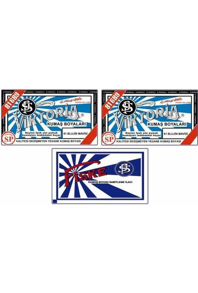 Viktoria 61 Kumaş Boyası Blujin Mavisi 2'li + Fiske Sabitleyici