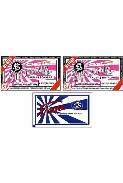 Viktoria 6 Kumaş Boyası Ateşi Pembe 2'li + Fiske Sabitleyici Viktoria 6 Kumaş Boyası Ateşi Pembe 2'li + Fiske Sabitleyici