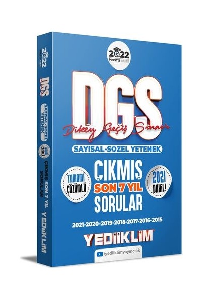 Yediiklim Yayınları 2022 Prestij Serisi DGS Tamamı Çözümlü Son 7 Yıl Çıkmış Sorular