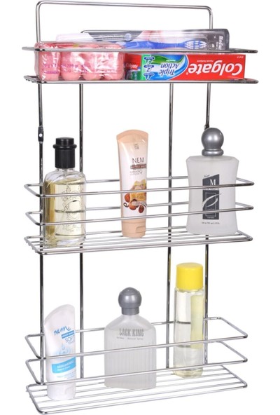 3 Katlı Düz Banyo Şampuanlık Rafı