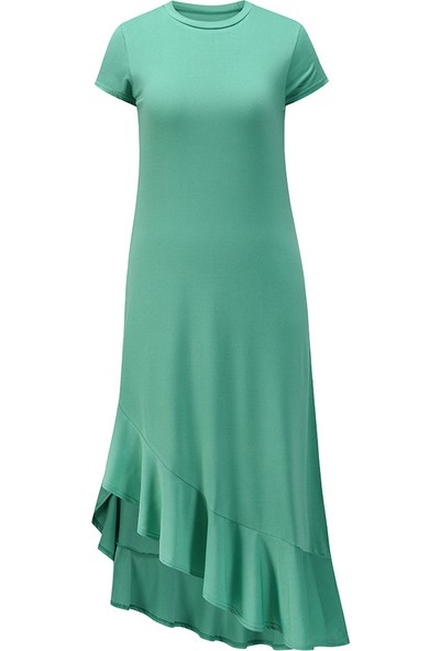 Gogoo Fırfırlı Yırtmaçlı Kadın Elbise (Yurt Dışından)