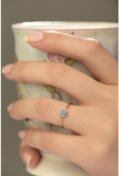 Ünal Silver 925 Ayar Gümüş Kadın Minimal Turkuaz Taş Yüzük
