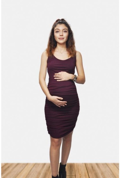 Merliyn Askılı Büzgülü Hamile Elbise MR-151