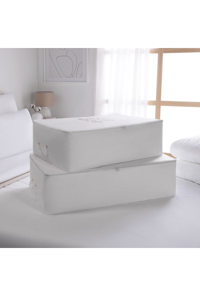 Ocean Home 2'li Beyaz Home Sweet Home Baskılı Baza Altı Hurç Set