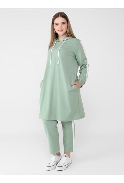 Büyük Beden Doğal Kumaşlı Spor Tunik&pantolon Ikili Takım - Su Yeşili - Alia