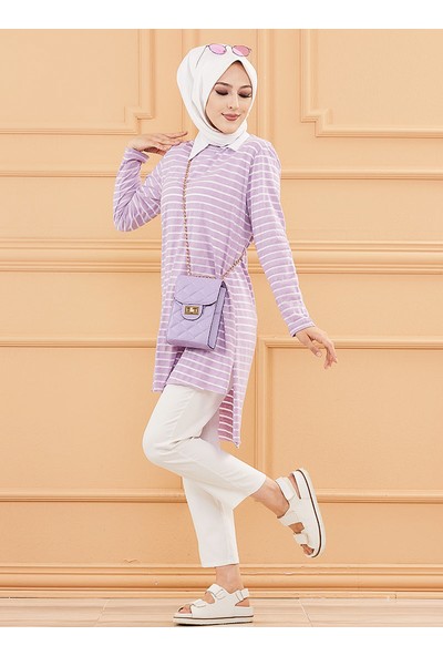 Çizgili Tunik - Lila - Tofisa