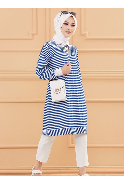 Çizgili Tunik - Saks - Tofisa