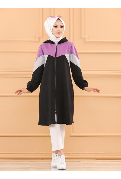 Fermuarlı Spor Tunik - Lila - Tofisa