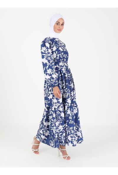 Desenli Elbise - Lacivert - Zenane