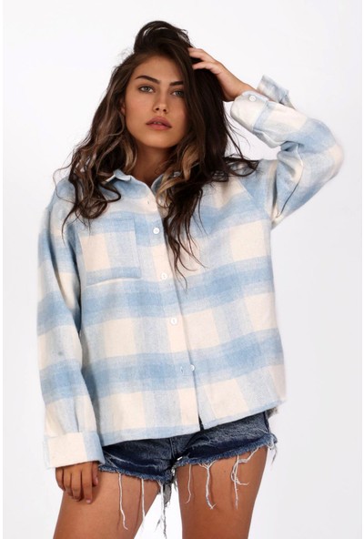 Madmext Mad Girls Mavi Oduncu Gömlek MG1200