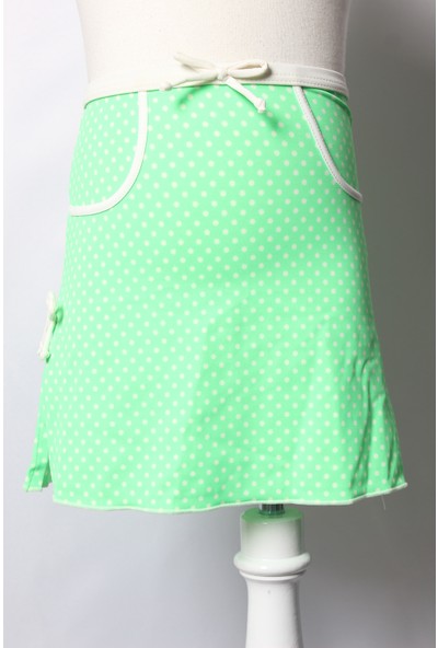 Sude Ayl Kız Çocuk Yeşil Puantiye Desenli Yırtmaçlı Fiyonk Detaylı Biyeli Deniz Eteği 284-107