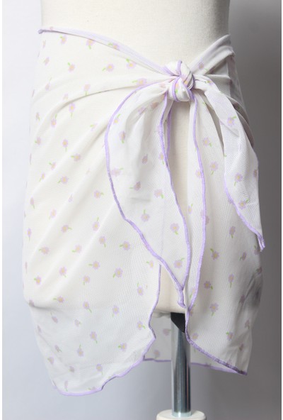 Sude Ayl Kız Çocuk Lila Çiçek Desenli Belden Bağlamalı Tül Pareo 169-92